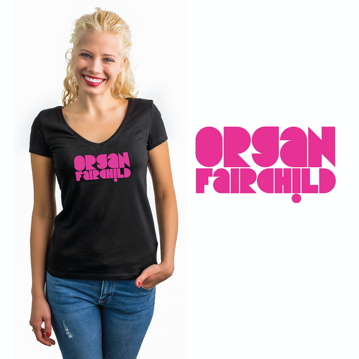 V-Neck T-Shirt: Black with Pink Logo - Organ Fairchild – Organ ...